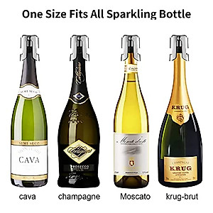 YANPROG Champagne Stoppers with Stainless Steel Wine Stoppers with Food Grade Silicone Leak proof Keep Fresh Suitable for Champagne, Cava, Prosecco and Sparkling (Silver, 2 Pack)