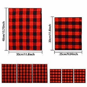 Halatool 8 Pack Red Buffalo Plaid Christmas Bags with Ribbon Durable Drawstring Bag Storage Sack for Xmas Tree Accessories Candy Presents Wrapping Supplies