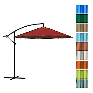 Pure Garden Offset Patio Umbrella – 10 Ft Cantilever Hanging Outdoor Shade - Easy Crank and Base for Table, Deck, Porch, or Poolside (Red)