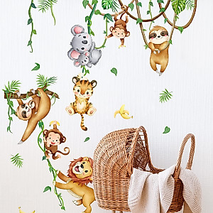 Runtoo Jungle Animal Wall Decals Monkey Koala Lion Wall Art Stickers for Nursery Kids Bedroom Home Decor