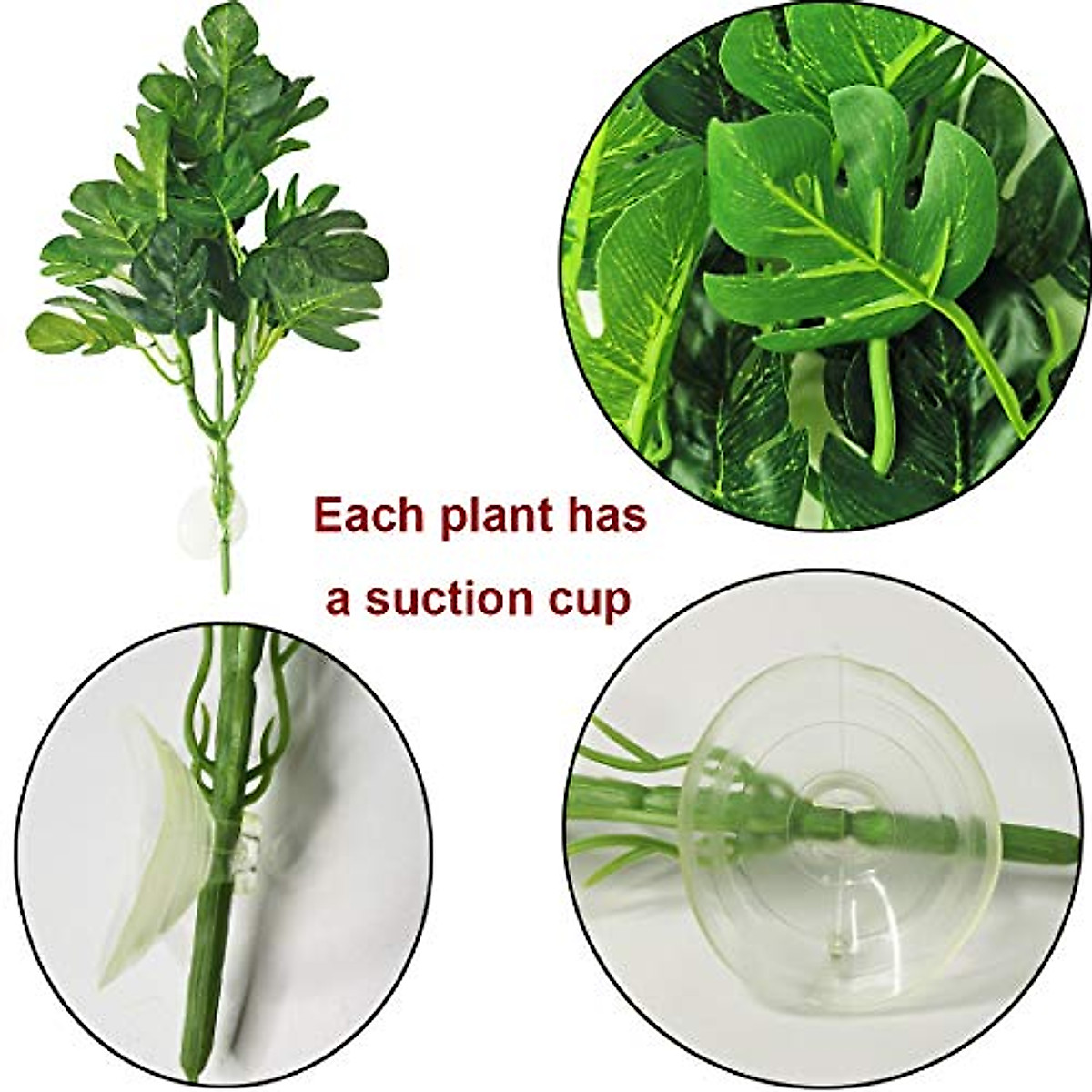 kathson Reptile Terrarium Plants Hanging Artificial Lizards Habitat Climbing Decorations with Suction Cups Pets Tank Fake Green Plastic Ornament for Amphibians Bearded Dragons 6PCS