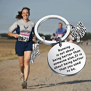 WSNANG Runner Gift Running is About Being Better Than You Used to Be Keychain Marathon Runner Jewelry Track Gift（Running Keychain）