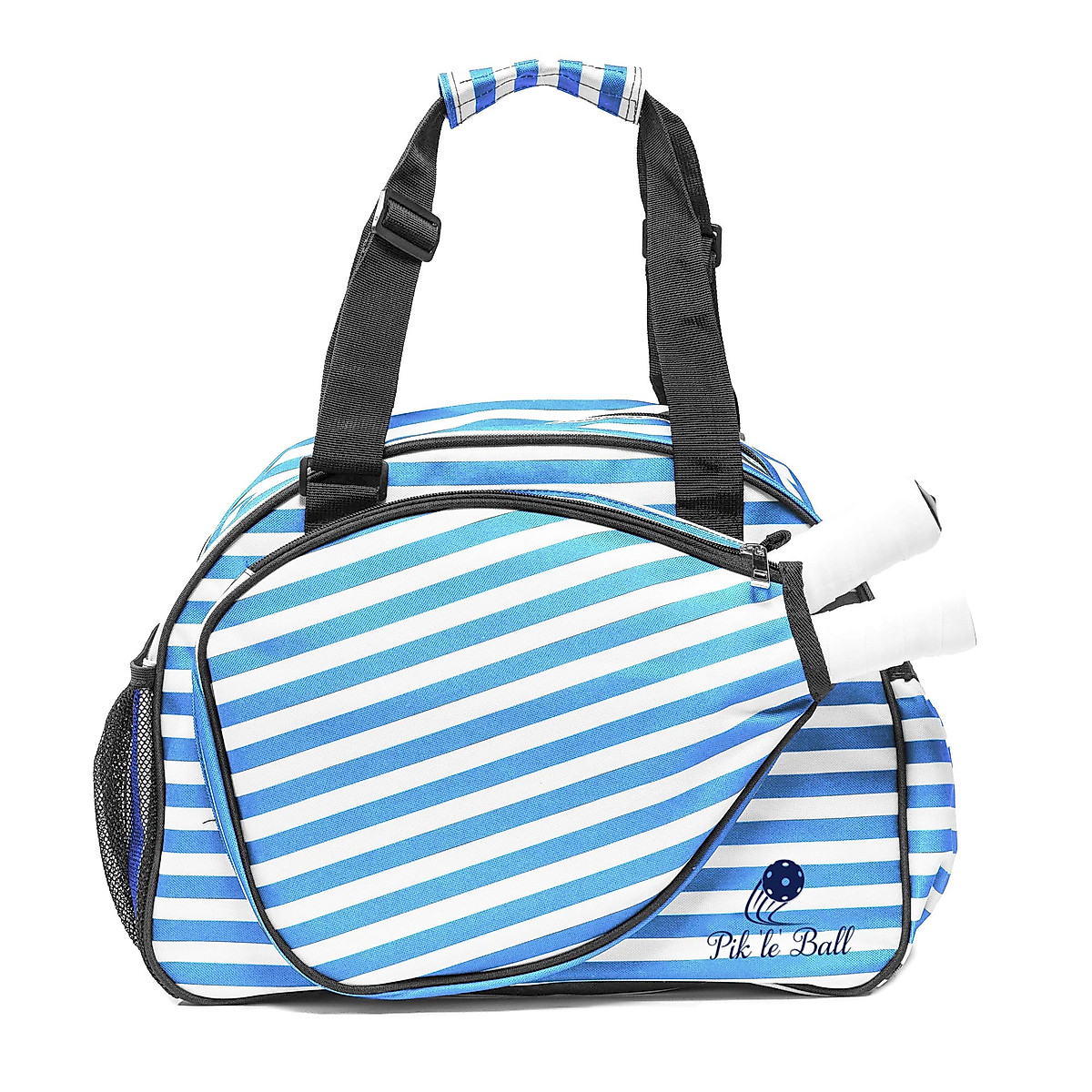 Pik’le’Ball Women's Pickleball Sport Tote Bag - Stylish, Durable Design with Paddle Pocket, Stylish Stripe Blue