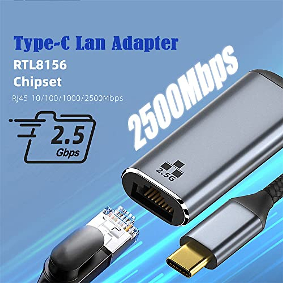Cablecc USB-C USB3.1 Type-C to 2.5Gbps 2500Mbps GBE Gigabit Ethernet Network LAN Cable Adapter for Laptop