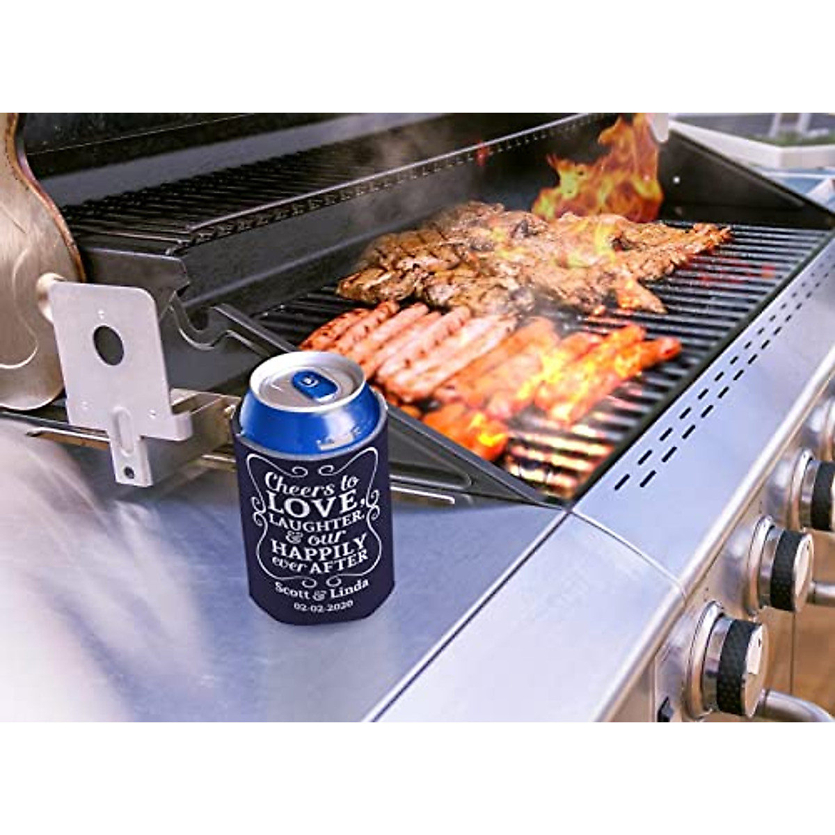 Cheers To Love Custom Names & Date 24-Pack Personalized Can Coolie Drink Coolers Coolies Navy