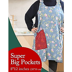 APRONNER Big Plus Size Aprons for Women with Pockets Cotton Linen Baking Kitchen Cooking Rose Flower