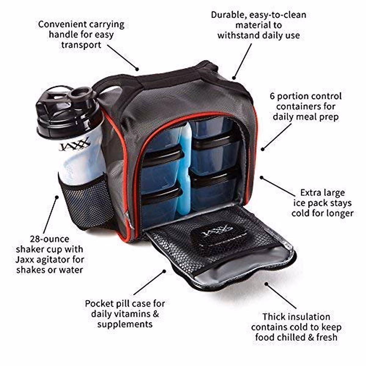 Fit & Fresh Jaxx FitPaks, Standard, Red & Black