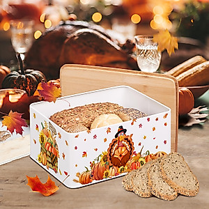 Thanksgiving Bread Box with Bamboo Cutting Board Lid, Modern Metal Bread Storage Container, Farmhouse Thanksgiving Turkey Decorations Table Decor for Dining Room, Thanksgiving Gifts for Women