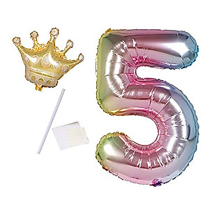 Number 5 Balloon,Children's Birthday Party Decorative Balloons, Digital Crown Aluminum Balloons (5)