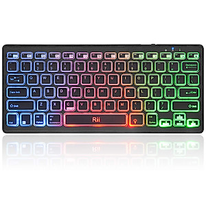 Rii Bluetooth 4.0 Wireless Multiple Color Rainbow LED Backlit Keyboard With Rechargeable Battery For iOS Android and Windows Tablet PC Laptop Notebook MacBook