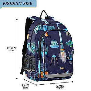 Glaphy Rocket Spaceship Outer Space Backpack School Bag Lightweight Laptop Backpack Students Travel Daypack with Reflective Stripes