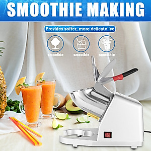 Ice Shaver Machine - Electric 4 Blades Ice Crusher Shaver, Stainless Steel Snow Cone Maker Shaved Ice Machine (300W 2200r/min) for Home & Commercial Use, Prevent Splash, with Ice Pick & Bowl