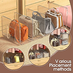 2pcs Clear Plastic Purse Handbag Organizer 4 Sections Bag Closet Shelf Divider Purse Display Stand Handbag Storage Organizer Clear Desk File Sorter Stand Holder Bookshelf (2)