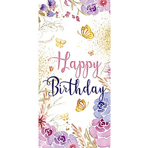 Floral Butterfly Happy Birthday Door Banner Decor Supplies Girls Birthday Party Door Banner Cake Table Banner 72.8x35.4in Outdoor & Indoor Hanging Banner
