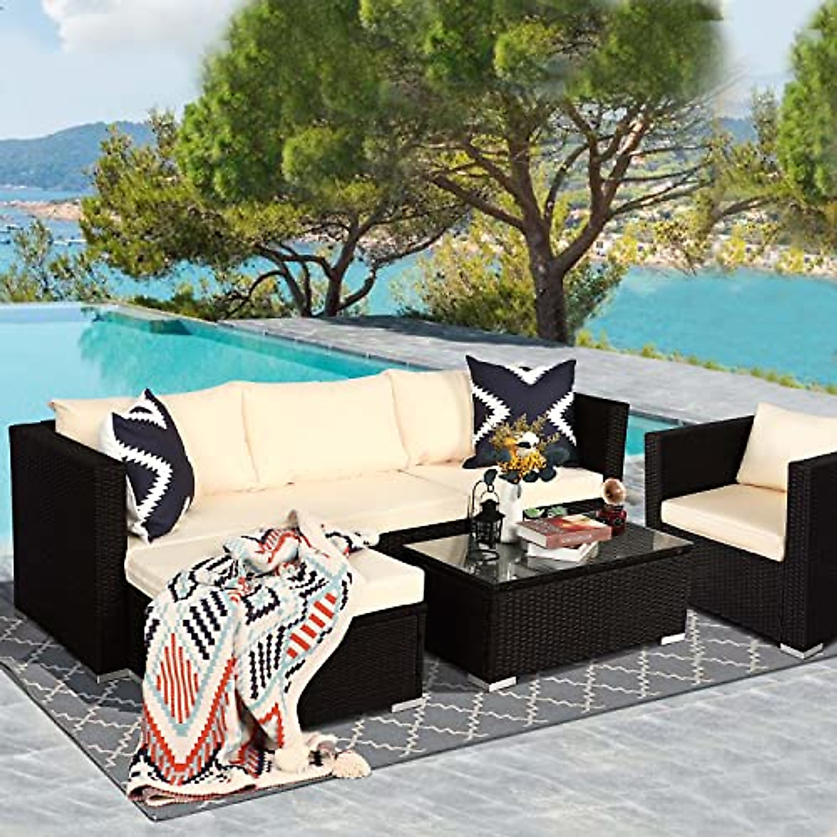 KAWIVAST Patio Single Sofa,Outdoor Patio Armchair,Outdoor Single Sofa,Wicker Patio Single Sofa,Rattan Single Sofa,Outdoor PE Rattan Sofa,All Weather Patio Sofa (2, Black+Beige)