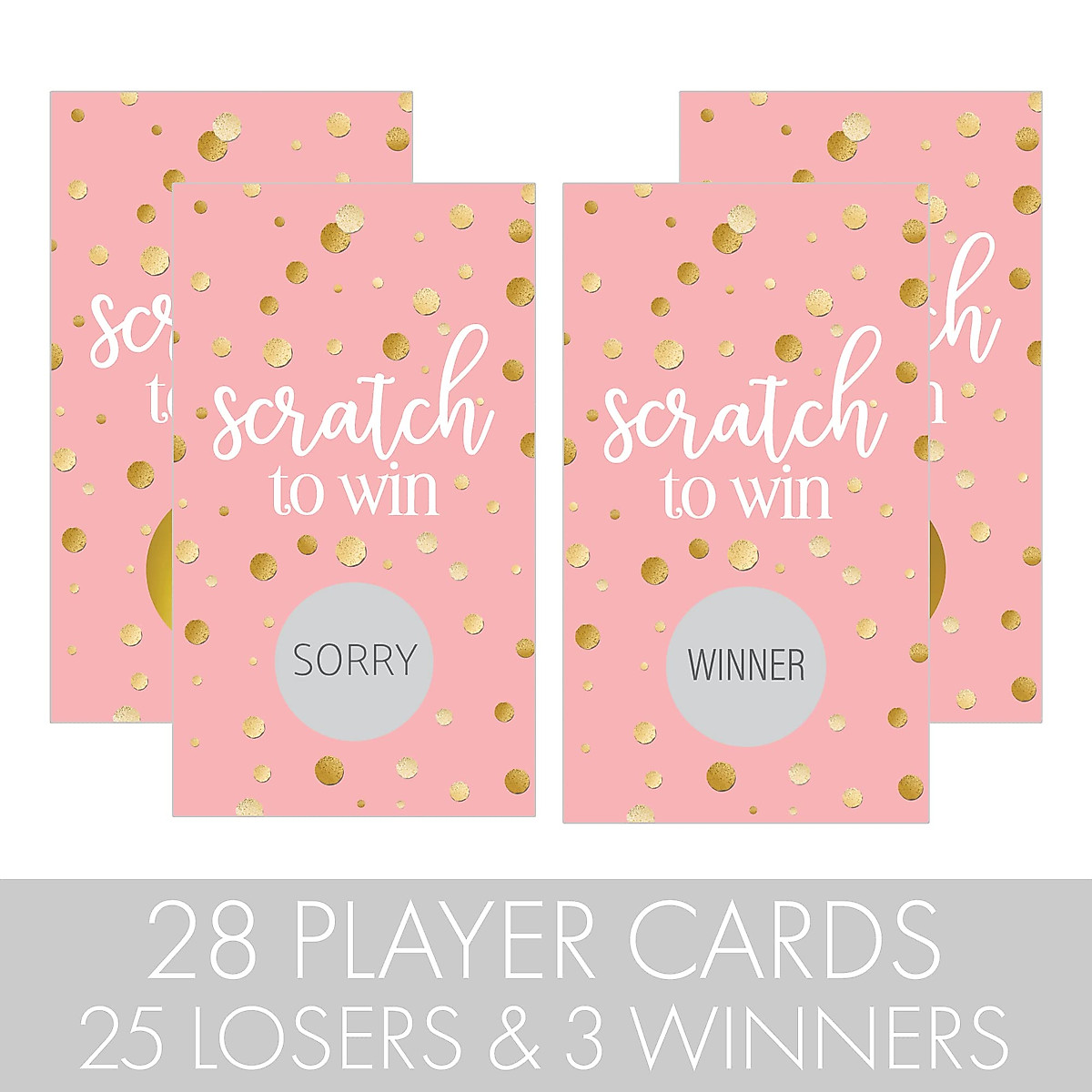 DISTINCTIVS Pink and Gold Scratch Off Party Game - Bridal Shower, Wedding, Birthday - 28 Cards