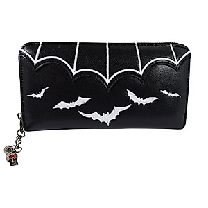 Lost Queen Witch Gotham Knight Bat Attack Bat Logo Zip Around Wallet (White)