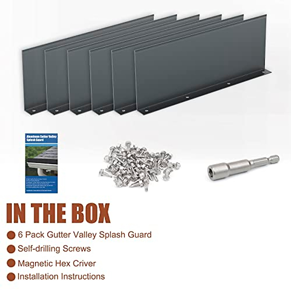 BJADE'S Gutter Valley Splash Guard,6 Pcs Aluminum Roof Valley Splash Shield Gutter Guard.for Straight,Flat Roofs,Corner,10 inch Each