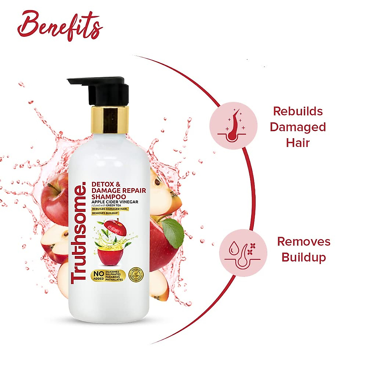 TRUTHSOME Detox & Damage Repair Shampoo with Apple Cider Vinegar & Green Tea, No Silicones, Sulphates, Parabens, Phthalates 300 ml