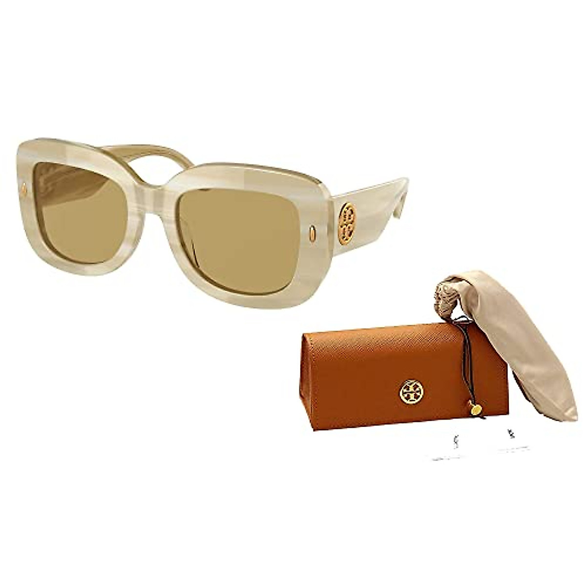 Tory Borch TY7170U 189073 51MM Ivory Horn/Solid Brown Square Sunglasses for Women + BUNDLE With Designer iWear Eyewear Kit