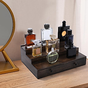 Boulphia Cologne Organizer for Men, 3-Tier Cologne Stand with Drawer and Hidden Compartment, Wooden Cologne Shelf for Perfume Display Holder, Great Gifts for Men, Vintage