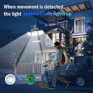 daphino Solar Lights Outdoor 2500LM Motion Sensor Outdoor Lights,3 Head 355° Wide Angle Street Area Lights, Waterproof Security Lights with 3 Modes(Black,Non-Remote-2 Pcs)