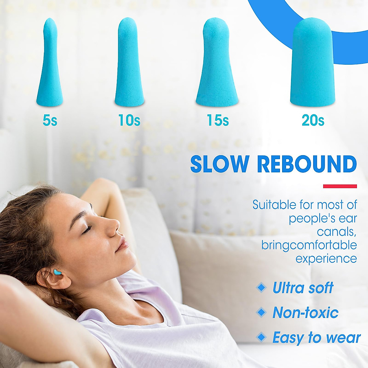 AZEN 100 Pairs Ear Plugs Bulk, NRR 32dB Soft Foam Ear Plugs for Sleeping Noise Cancelling, Earplugs for Concerts Shooting Swimming Noise Reduction (Lake Blue)