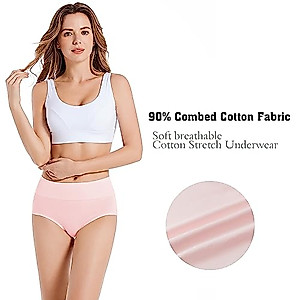 COSOMALL Women's Cotton High Waisted Underwear Ladies Soft Full Briefs Panties Multipack (Multi-B M)