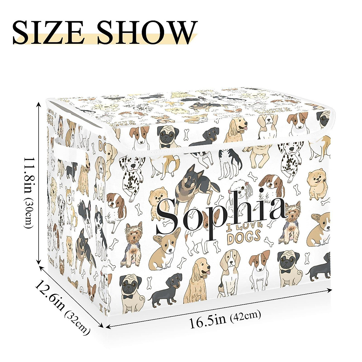 Vnurnrn Dogs Personalized Large Storage Bins with Lids Collapsible Closet Organizer Shelf Baskets for Office Bedroom Home Toys