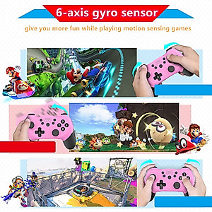 Rzzhgzq [2024 New Version] Wireless Controller for Switch/Switch Lite,Pink Switch Pro Controller Gamepad Joypad Remote with Gyro Axis, Turbo and Adjustable Dual Shock Wireless Controller for Girl