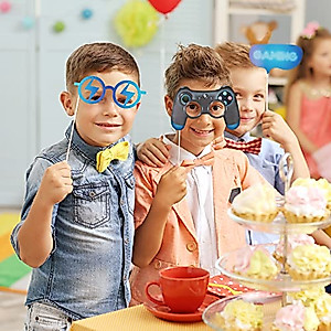 DECORLIFE 99PCS Gamer Birthday Decorations, Video Game Party Favors for Boys, Cupcake Toppers, 24PCS Wristbands, Cetnerpiece, Photo Booth Props