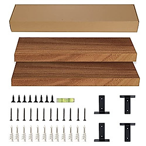 HABUDDA Floating Shelves for Wall Decor, Bedroom Bathroom Storage Wood Shelf, Farmhouse Rustic Home Kitchen Laundry, Wooden Hanging Mounted Plant Book Display Shelf, 2-Pack(23.6"×6.7"×1.6", Red Brown)