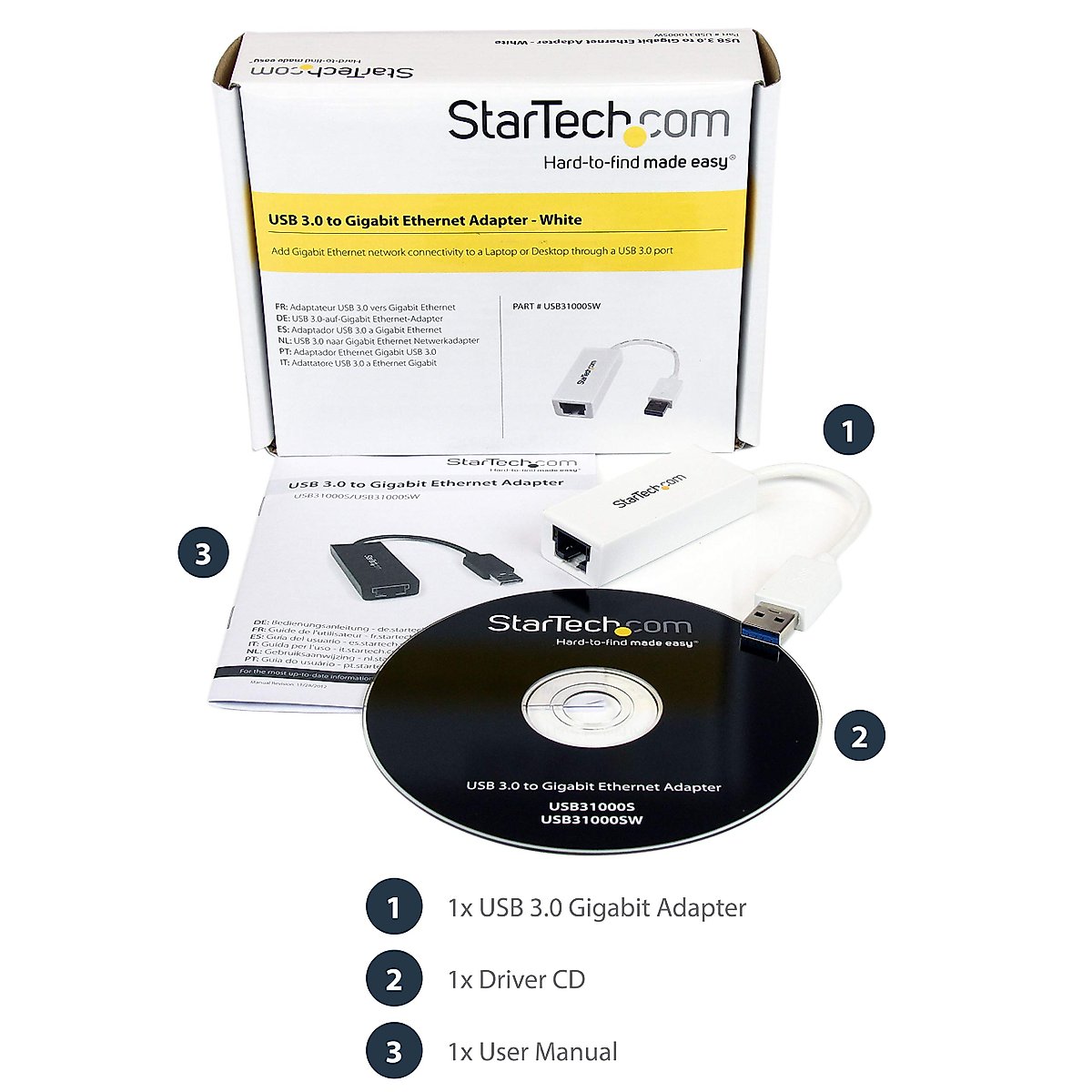 StarTech.com USB to Ethernet Adapter, USB 3.0 to 10/100/1000 Gigabit Ethernet LAN Adapter, USB to RJ45 Adapter, TAA Compliant
