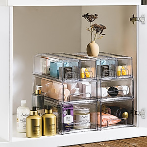 Sorbus Fridge Drawers - Clear Stackable Pull Out Refrigerator Organizer Bins - Food Storage Containers for Kitchen, Freezer, Vanity & Fridge (3 Pack | 1 Large, 2 Small Stackable Drawer Bins)