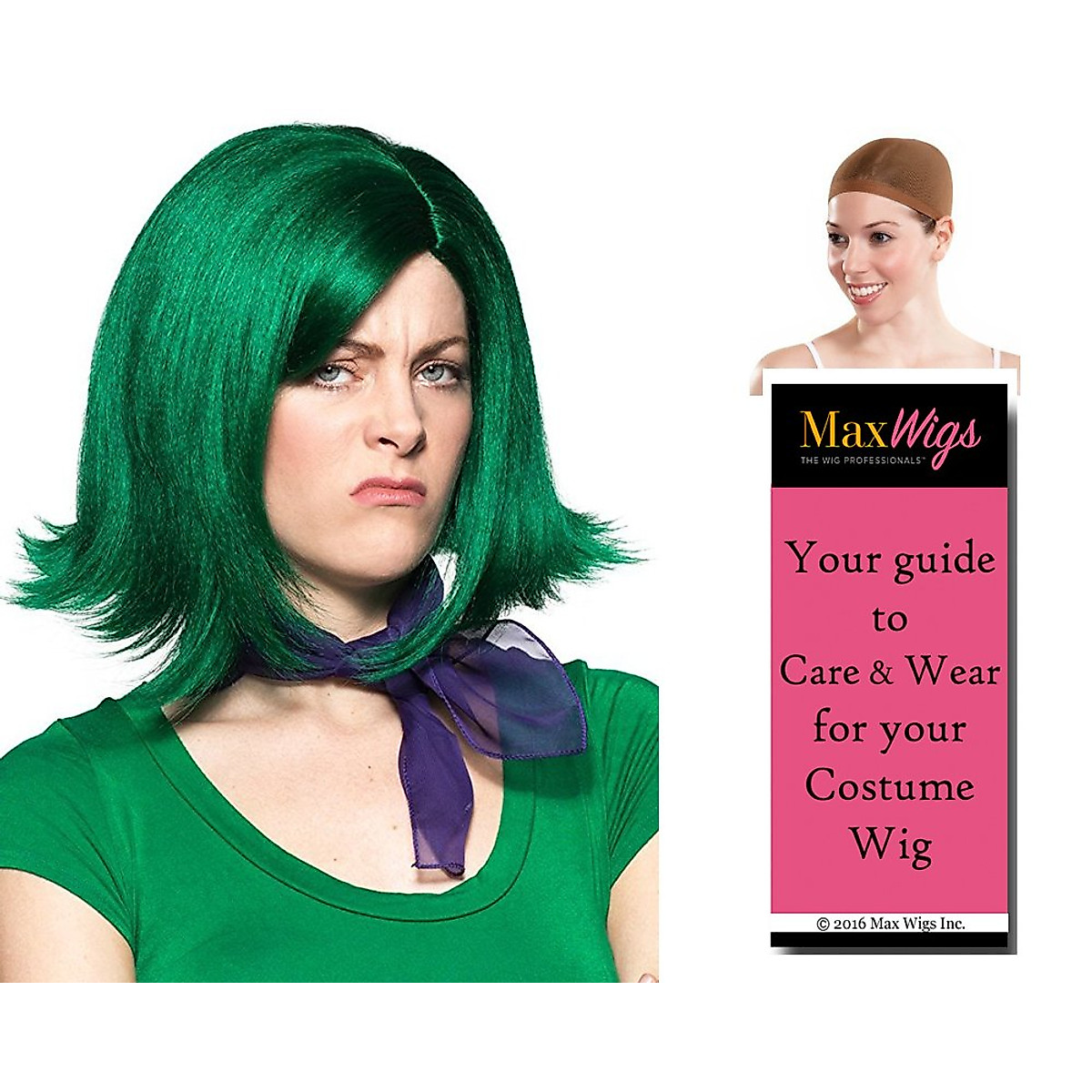 Disgust Inside Out Color Hunter - Enigma Wigs Women's Gust Emotion Personality Bundle with Wig Cap, MaxWigs Costume Wig Care Guide
