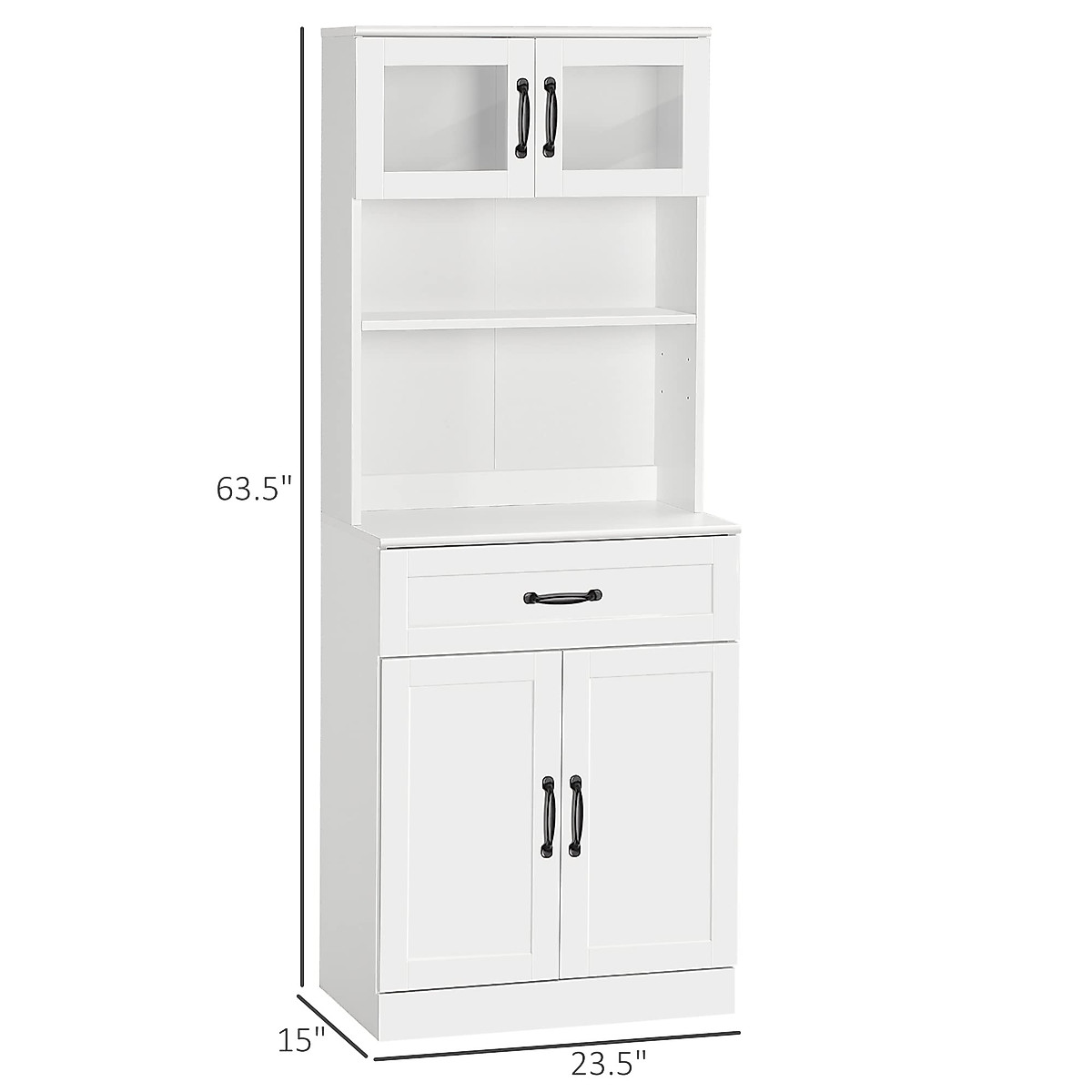 HOMCOM Freestanding Kitchen Pantry, 4-Door Buffet Cabinet with Hutch, Coffee Bar with Adjustable Shelves, 63.5 Inches, White