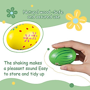 LOOIKOOS Wooden Egg Shakers Maracas Percussion Musical for Party Favors Easter Basket Stuffers for Babies Shaker Eggs for Toddlers(6pcs)