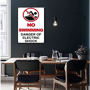 Tin Sign Swimming pool sign no lifeguard on duty swimming risk sign Home Gate Garden Bar Restaurant Cafe Office Shop Club Decoration 12x16inch
