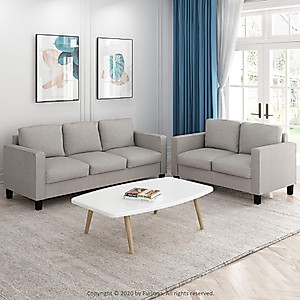 Furinno Bayonne Modern Upholstered Loveseat/Sofa Couch for Living Room, Fog