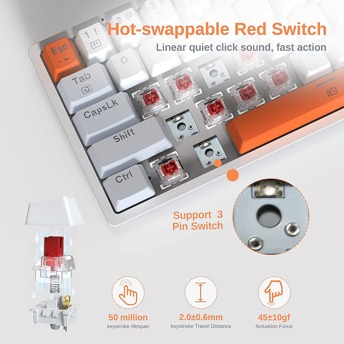 Redragon 60% Mechanical Gaming Keyboard RGB Backlit Ultra-Compact Hot-Swappable Red Switch, Fully Programmable Pro Software Supported, K642WGO-RGB