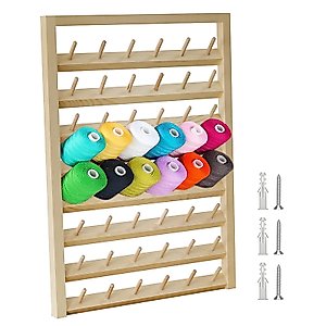 Abizarch Wooden Thread Holder, 48 Spool Wall Mounted Wooden Sewing Thread Rack with Screws, Multi Purpose Thread Holder Organizer for Embroidery Sewing Threads Hair Band(48 axis)