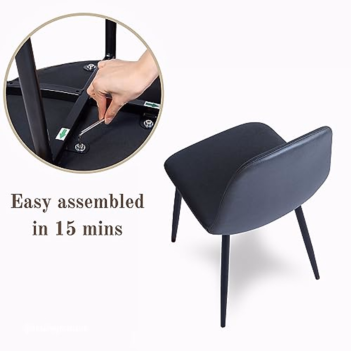 FurnitureR Modern Mid Century Leathaire Upholstered Kitchen Dining Chair Set of 2, Armless Leisure Accent Chair with Black Metal Legs Space Saving for Dining Kitchen Living Room, Grey, 2PCS