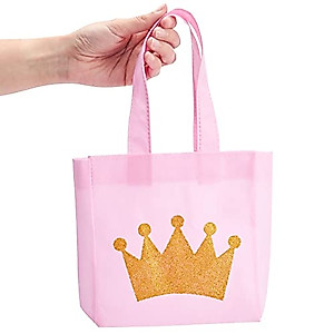 BLUE PANDA 24 Pack Princess-Themed Party Favor Bags for Girls, Pink Canvas Gift Bags for Birthday (6.5 x 7 x 2 in)