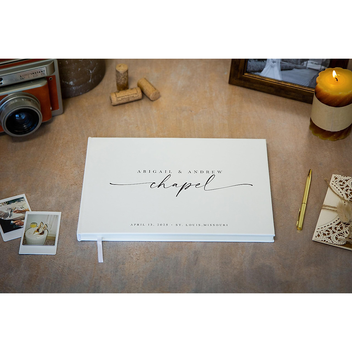 Personalized Guest Book - 11.5" x 8.5" Custom Bride & Groom Names with Bookmark and Hard Cover 120 GSM Blank Pages, for Weddings Guest Book, Engagements, Birthdays, Special Events, Eggshell