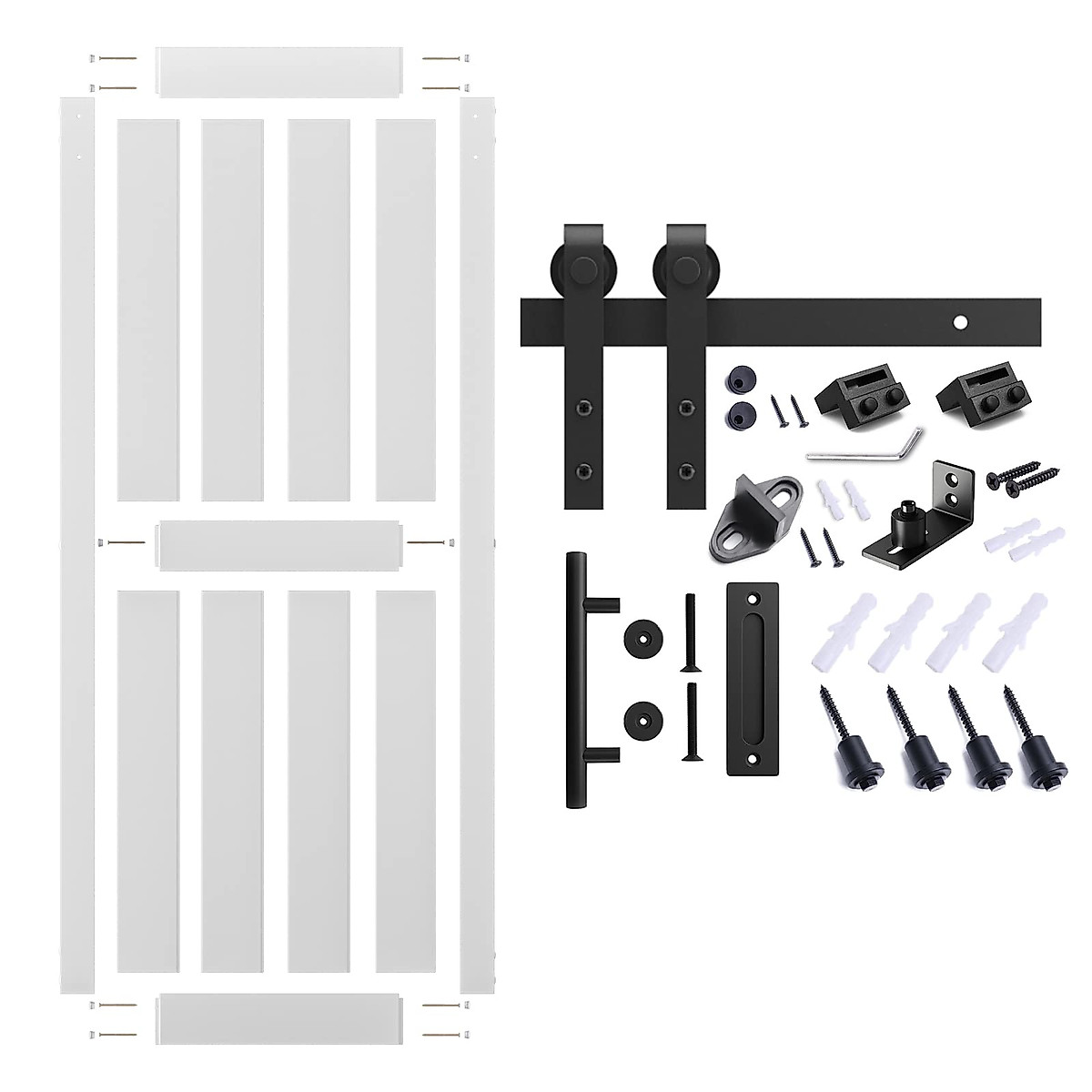 ALAMEDADT 30''x84'' Sliding Barn Door with 5 Ft Barn Door Hardware Kit& Handle& Floor Guides,Pre-Drilled Holes Easy Assembly - Include Installation Manual, Water-Proof PVC Surface, H-Frame, White