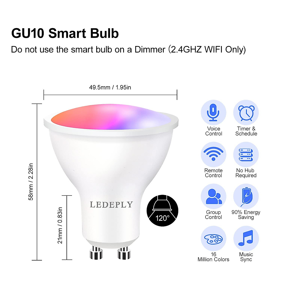GU10 Smart Spot Light Bulb Compatible with Alexa, Google Home, SmartThings, 5W WiFi LED Track Light Bulbs, Color Changing, No Hub Required, 4 Pack
