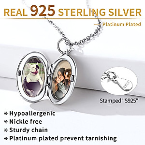 ChicSilver Personalized Oval Locket Necklace That Holds Pictures 925 Sterling Silver Custom Engraved Memory Photo Lockets 22 Inch Chain Custom Necklaces for Women