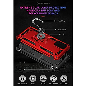 PUSHIMEI for Samsung Galaxy A03S Case with HD Screen Protector (Military Grade 16ft. Drop Tested) Magnetic Ring Holder Kickstand Protective Phone Case for Samsung Galaxy A03S, Red