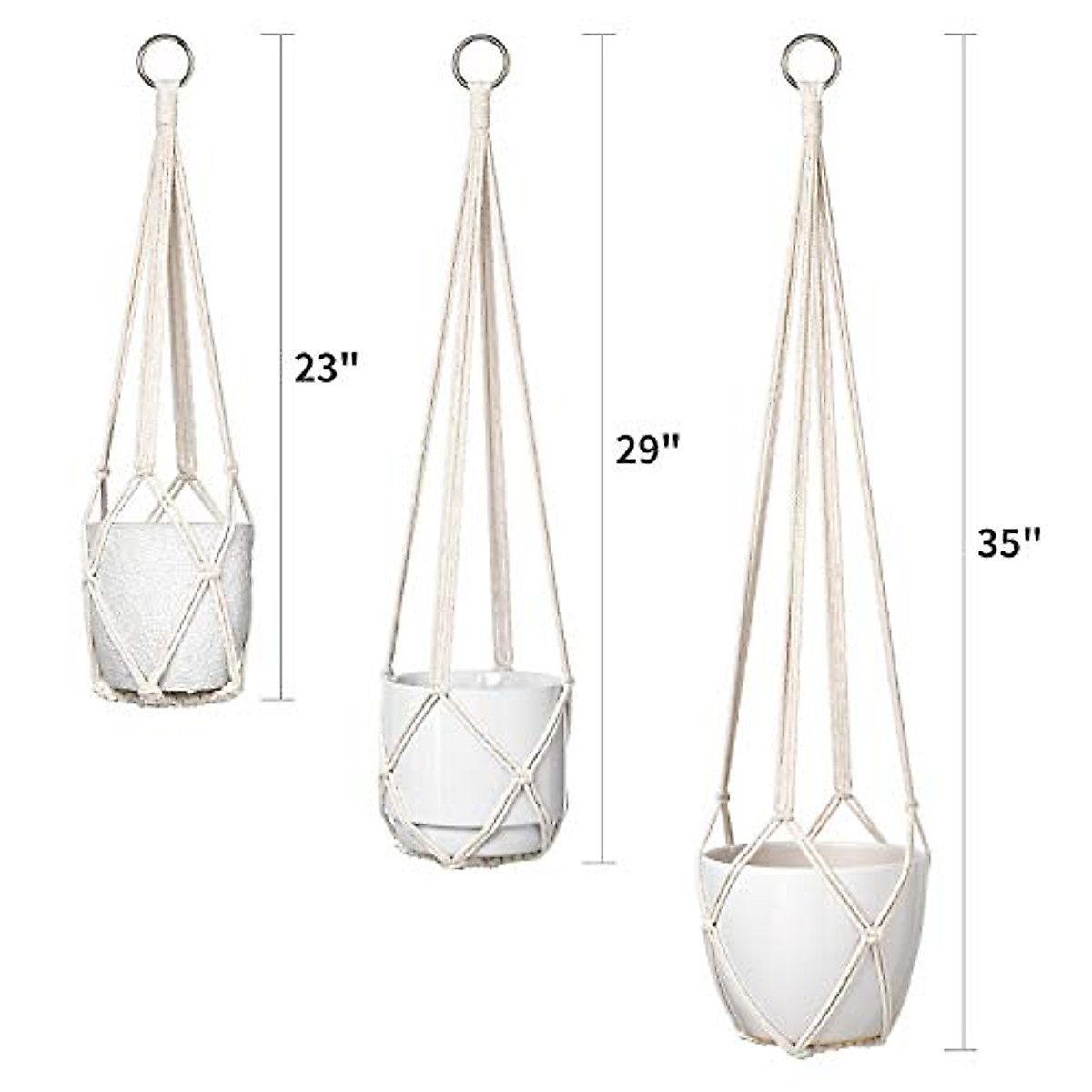 Dahey Macrame Plant Hanger Set of 3 with Hooks Indoor Hanging Planter Basket 35"/29"/23" Handmade Woven Cotton Rope Flower Pot Crochet Plant Holder Stand for Boho Home Decor No Tassels,Beige