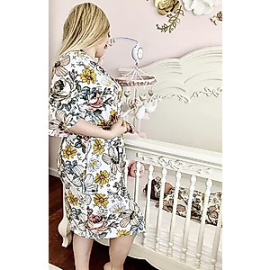 Baybou Robe and Swaddle Set Matching Mommy and Me Set Baby Girl Swaddle Blanket Gift 5-Piece Set Hospital Robe (Vintage Floral, L/XL)